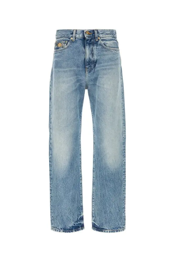 Versace Stonewashed Pure Cotton Denim Jeans With Medusa Biggie Detail
