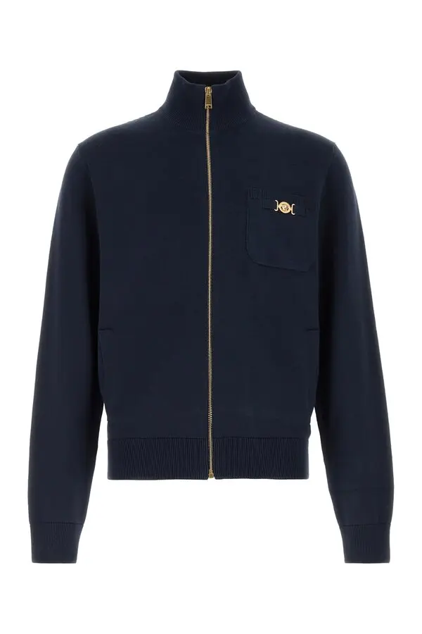 Versace Dark Cotton Blend Cardigan With Medusa Detail