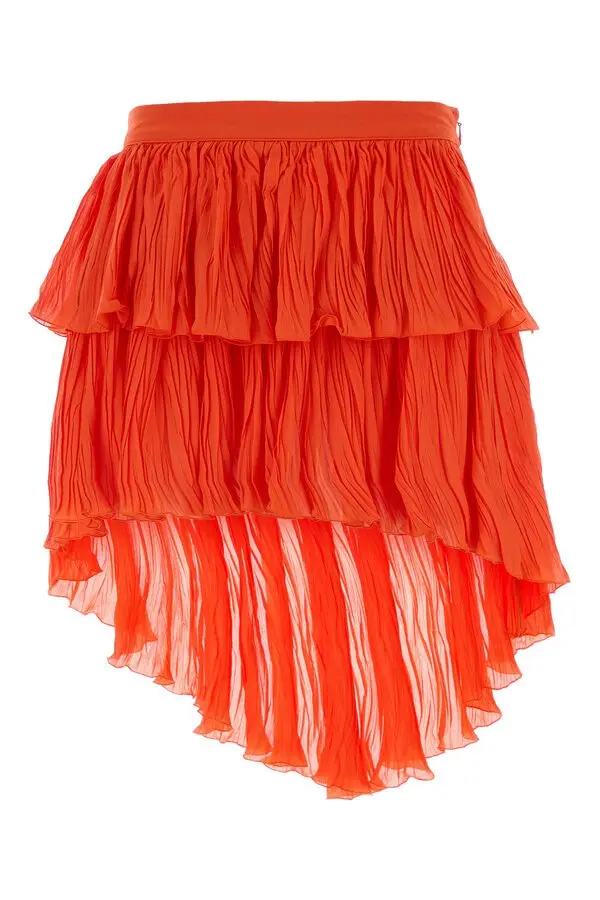 Blumarine Coral Crepe Mini Skirt With Ruffles