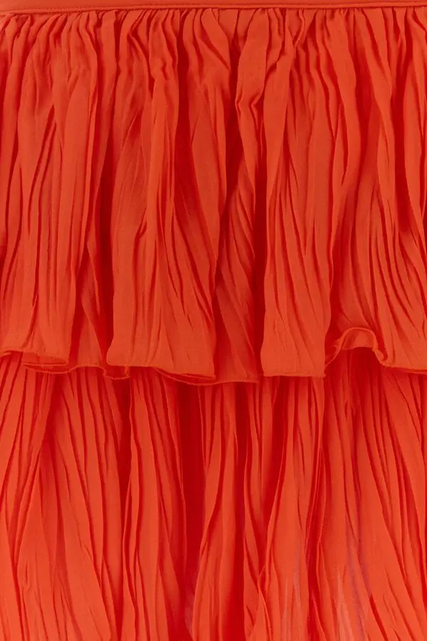 Blumarine Coral Crepe Mini Skirt With Ruffles