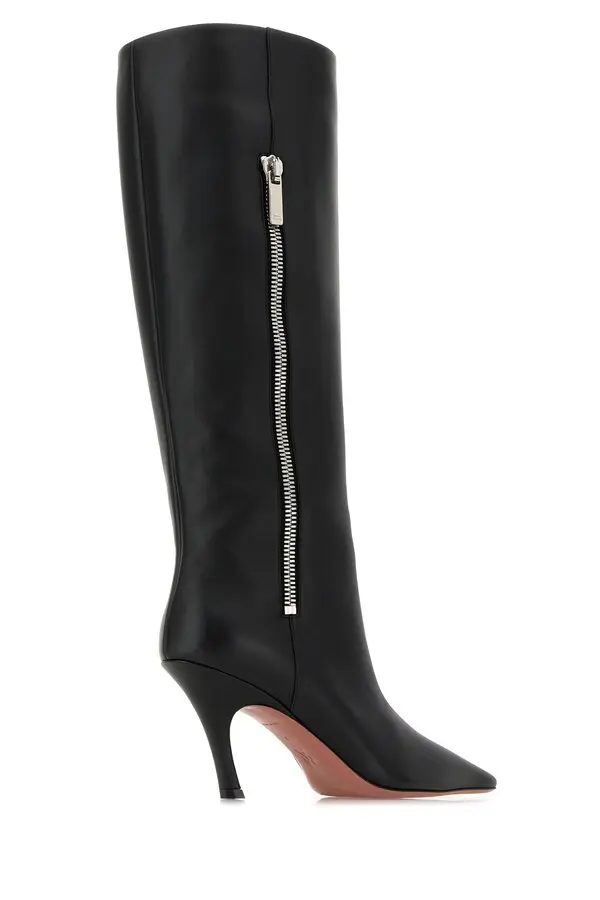 Amina Muaddi Leather Mona Boots - Black