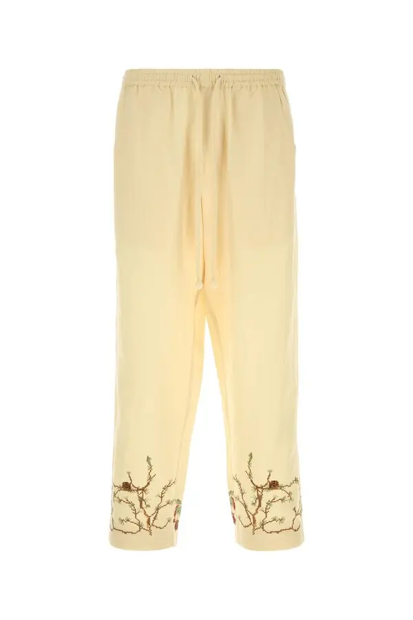 BAZISZT Cream Cotton Blend Avian Pant - Yellow