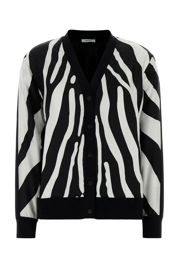 FERRAGAMO Viscose And Silk Animal Print Cardigan - Black