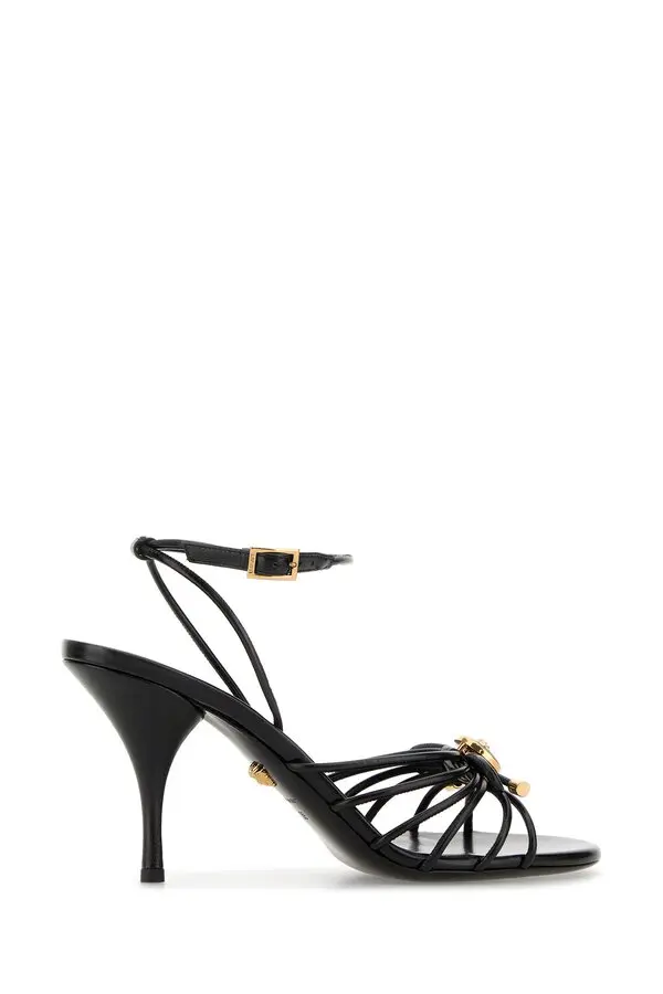 Versace Nappa Leather Medusa Detail Stiletto Sandals - Black