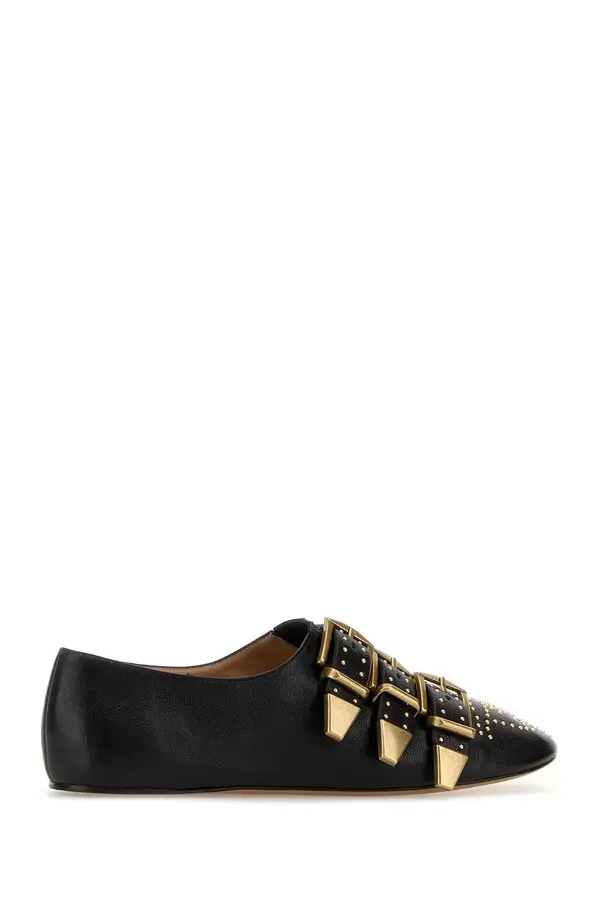 Chloé Leather Susan Ballerinas With Metal Studs And Buckles - Black