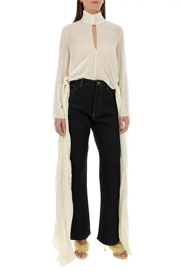 Alaïa Cream Crepe Blouse With Bow Detail