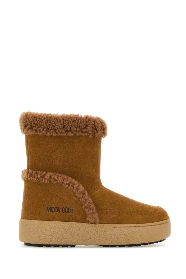 Moon Boot Suede Ankle Boots With Shearling Trim