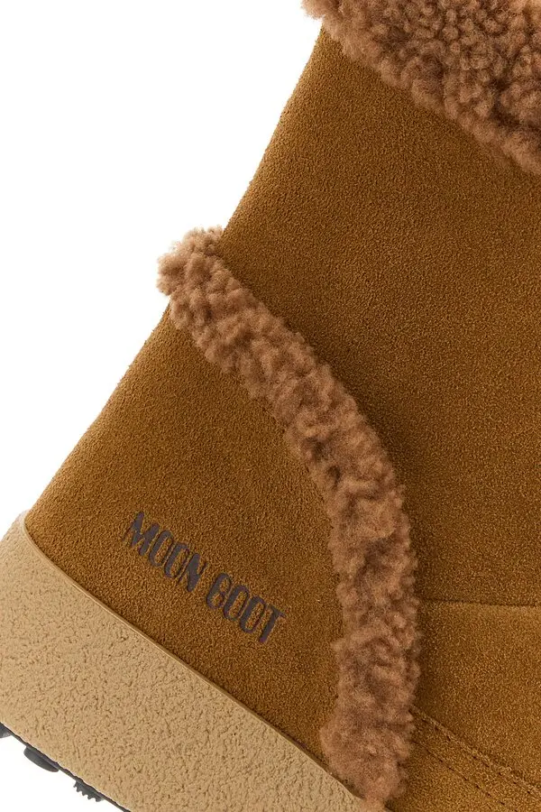 Moon Boot Suede Ankle Boots With Shearling Trim