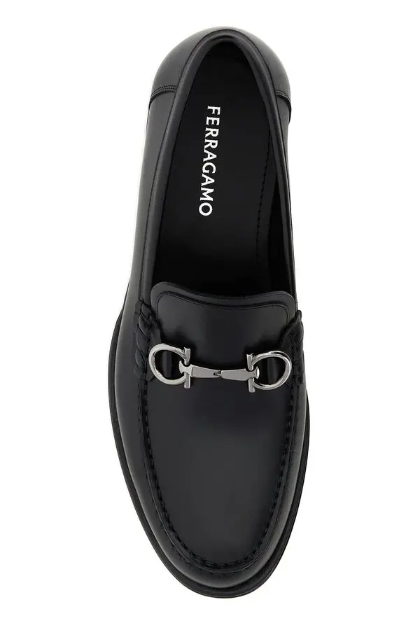 FERRAGAMO Gancini Leather Loafers - Black