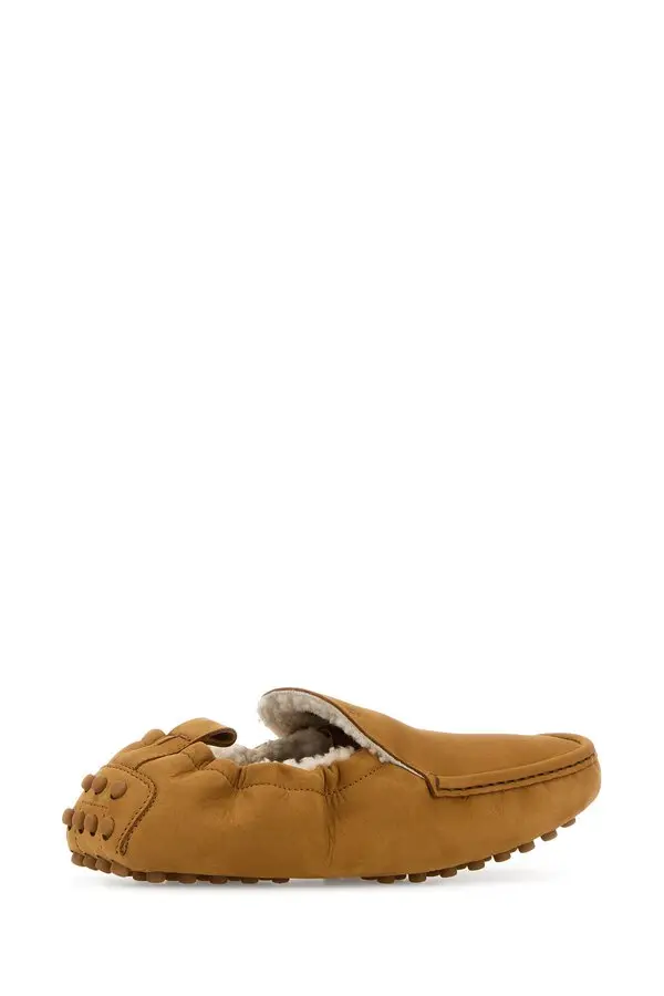 TOD'S Suede Shearling Lined Loafers - Light Brown