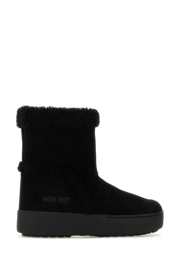 Moon Boot Suede Ankle Boots With Shearling Detail - Black