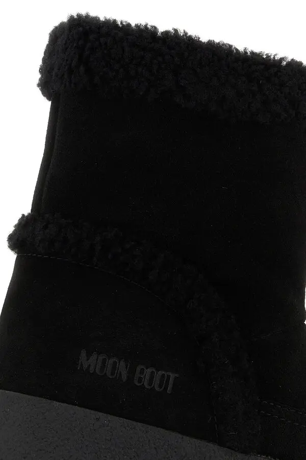 Moon Boot Suede Ankle Boots With Shearling Detail - Black