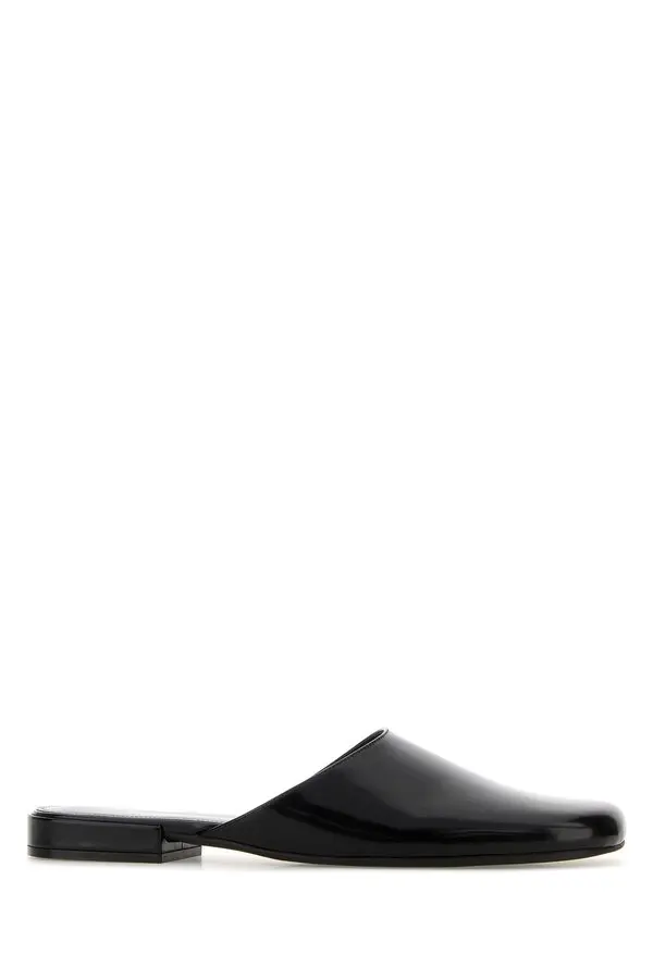 THE ROW Leather Penelope Slippers - Black