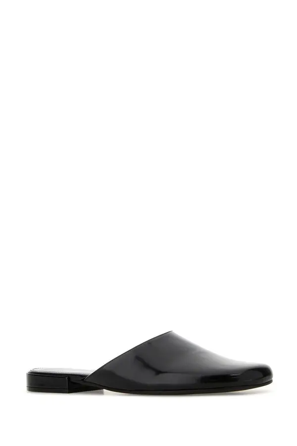 THE ROW Leather Penelope Slippers - Black