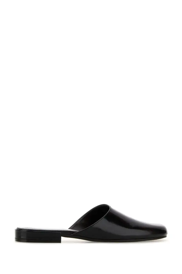 THE ROW Leather Penelope Slippers - Black