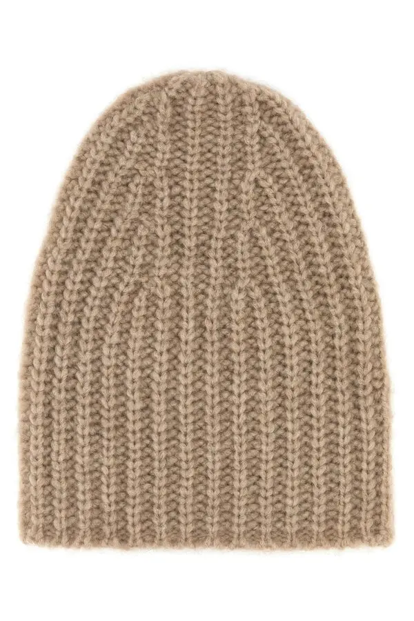 THE ROW Ribbed Cashmere Beanie Hat - Light Brown