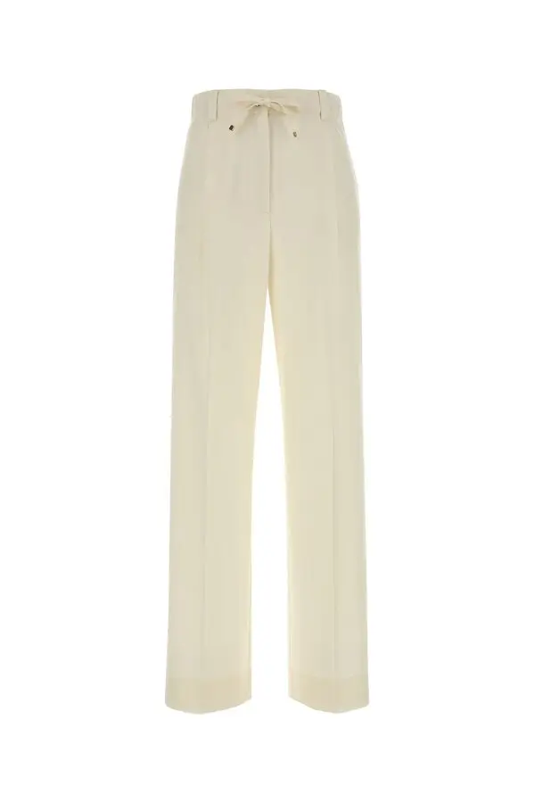 Moncler Cream Wool Pants With Leather Logo Patch