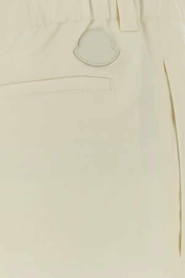 Moncler Cream Wool Pants With Leather Logo Patch