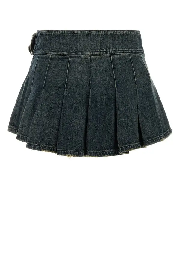 Balenciaga Pleated Denim Mini Skirt With Buckled Belt