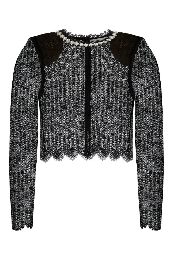 SELF-PORTRAIT Lace Top With Jewel Embellishment