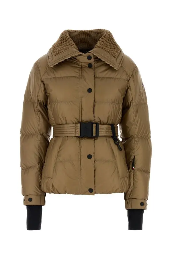 Moncler Quilted Down Jacket With Contrasting Logo - Light Brown