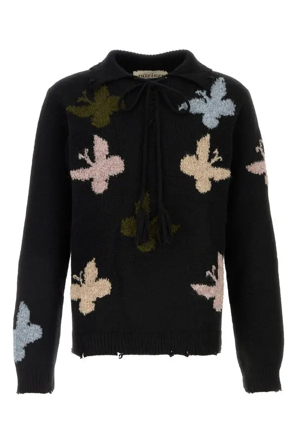 BAZISZT Alpaca Blend Floral Embroidered Sweater