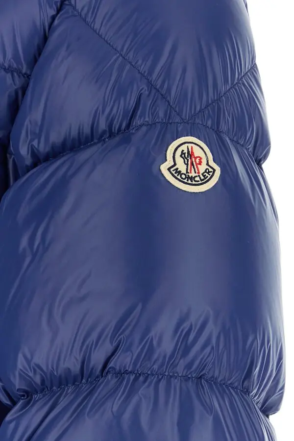Moncler Quilted Down Jacket With Logo Patch - Blue