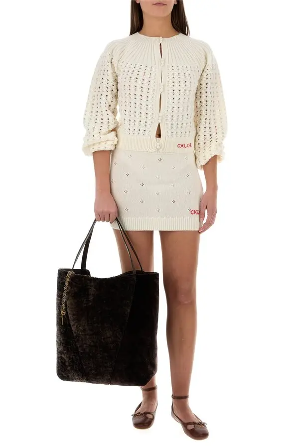 Chloé Wool Blend Mini Skirt With Embroidered Logo