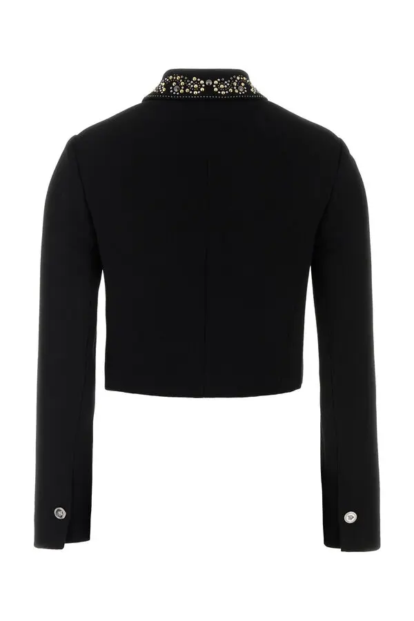 Versace Wool Blend Blazer With Embellished Collar And Pockets