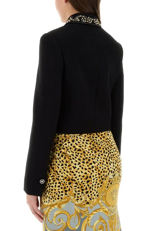 Versace Wool Blend Blazer With Embellished Collar And Pockets