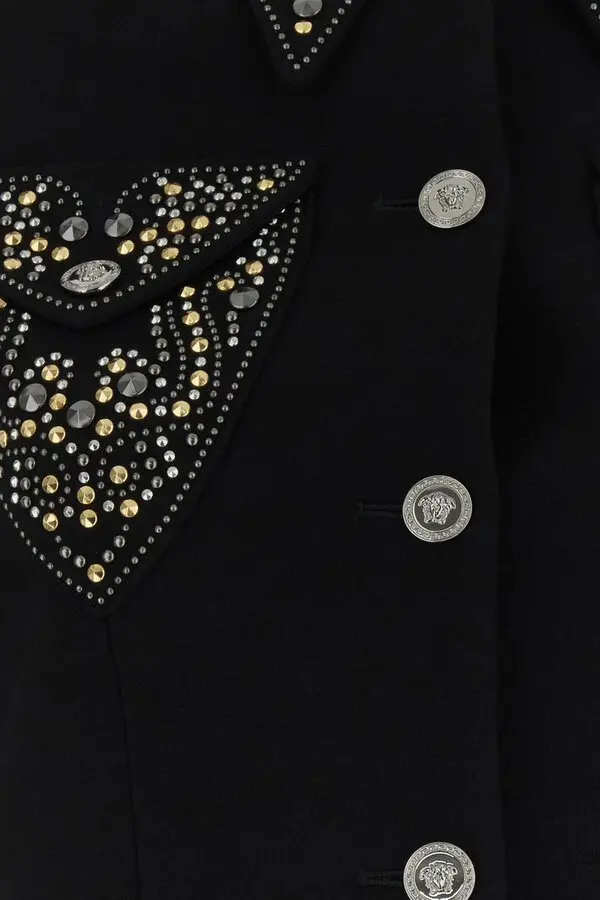 Versace Wool Blend Blazer With Embellished Collar And Pockets