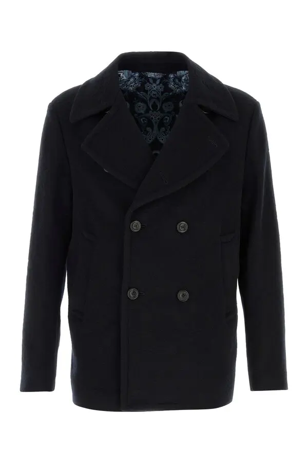 Etro Wool Coat With Floral Embroidery - Blue