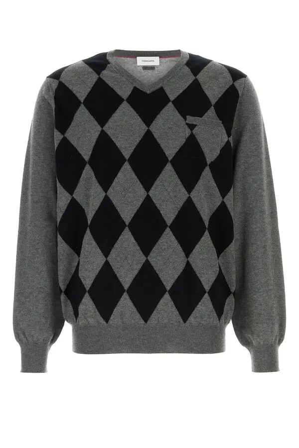 FERRAGAMO Argyle V-neck Wool Sweater