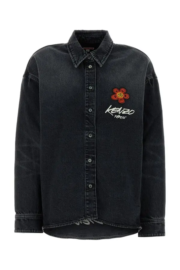 Kenzo Boke Flower Embroidered Stretch Denim Shirt