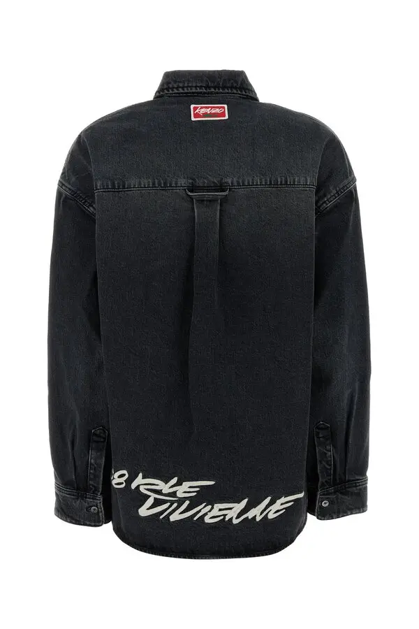 Kenzo Boke Flower Embroidered Stretch Denim Shirt
