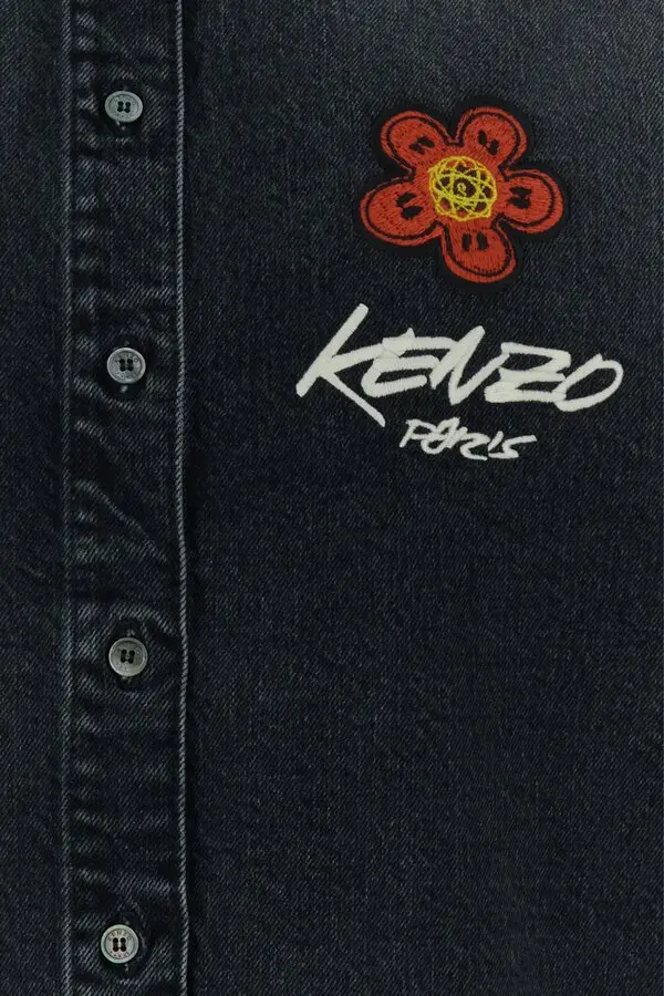 Kenzo Boke Flower Embroidered Stretch Denim Shirt