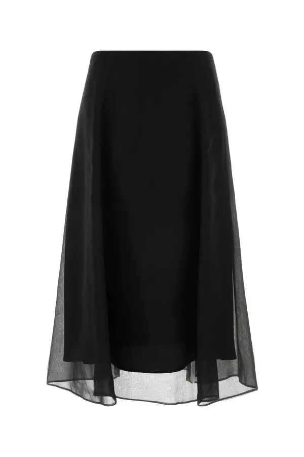 Brunello Cucinelli Silk Midi Skirt - Black