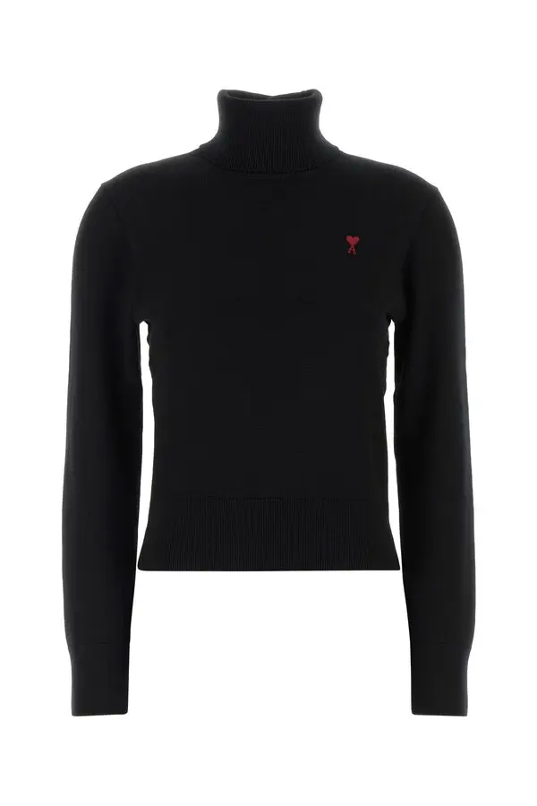 AMI Paris Wool Turtleneck Sweater With De Coeur Embroidery