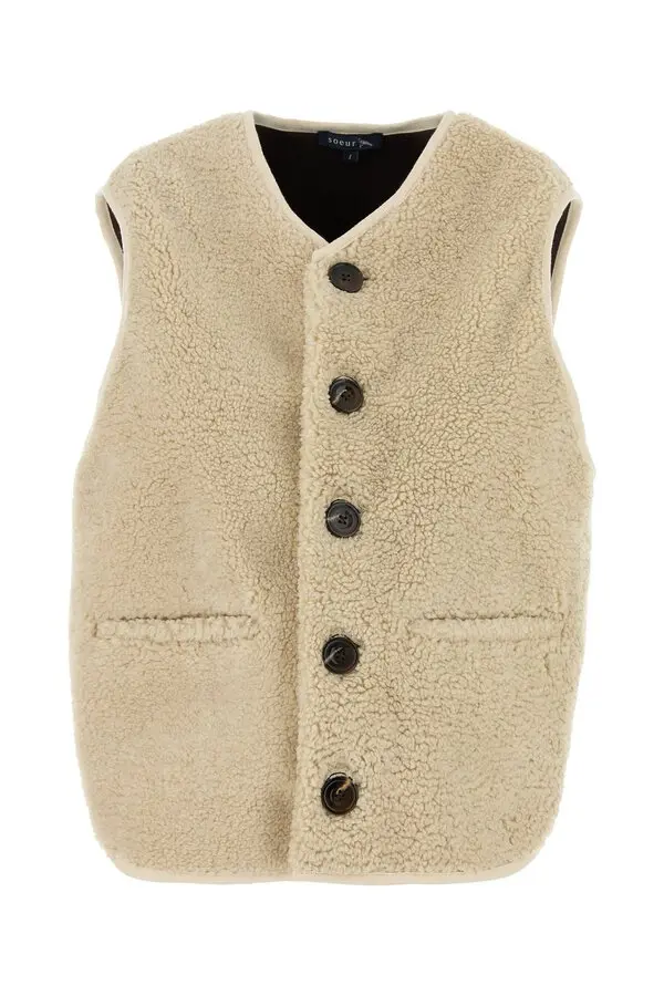 Soeur Teddy Fabric Vest - Light Brown