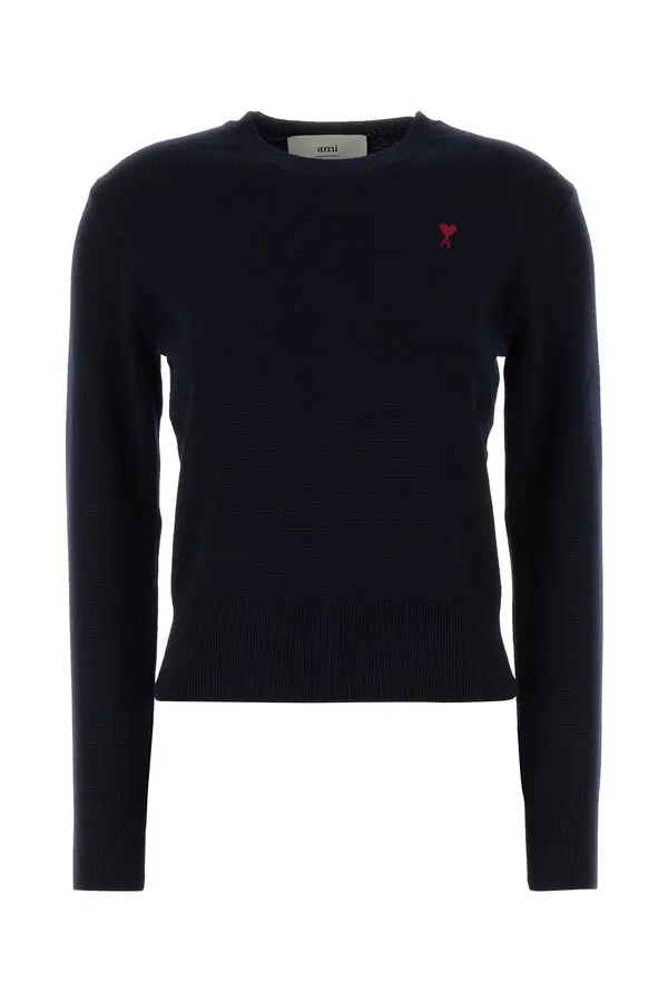 Ami Midnight Wool Sweater With De Coeur Embroidery