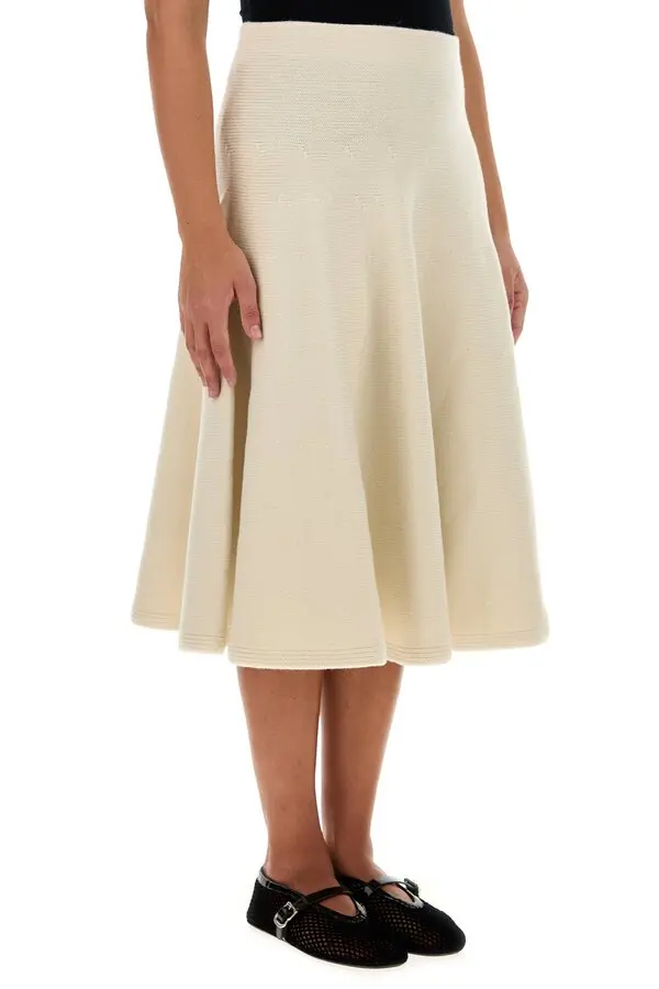 Alaïa Ivory Stretch Cashmere Blend Flared Skirt