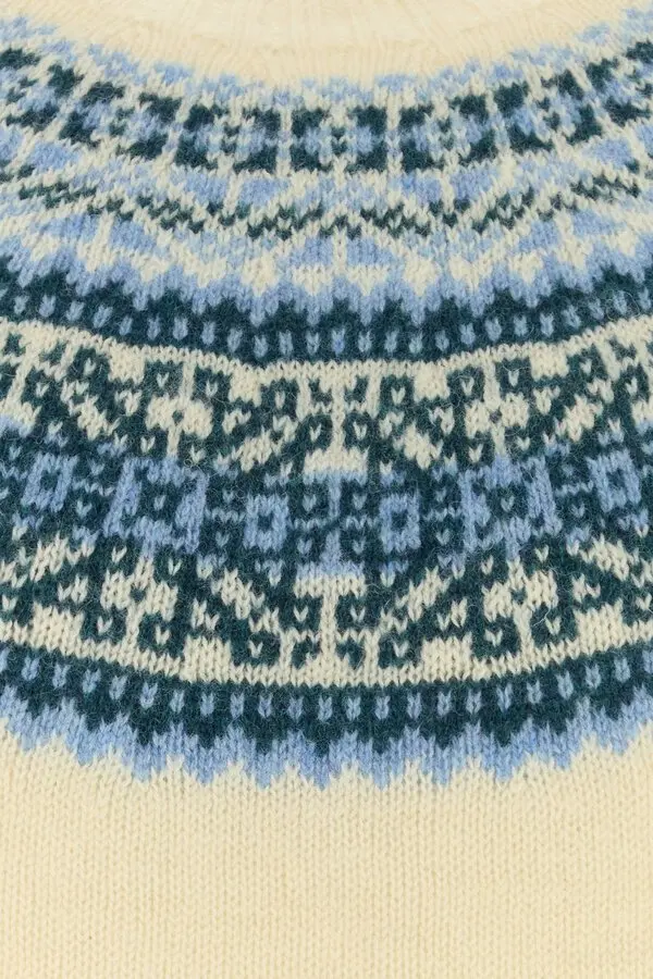 Harley Of Scotland Cream Wool Sweater With Intricate Fair Isle Pattern