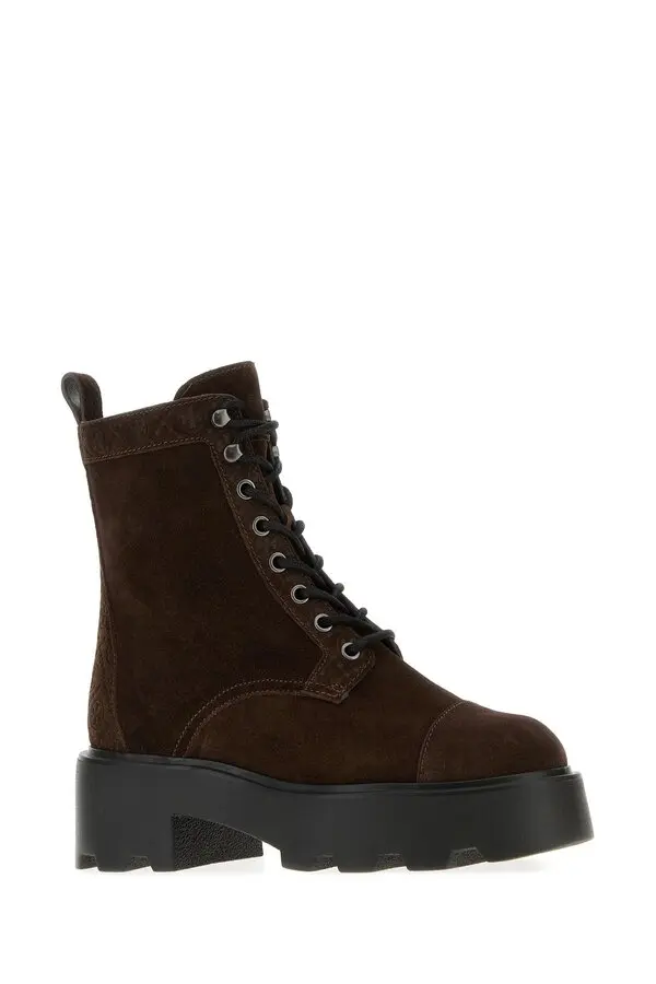Tory Burch Suede Lace-up Ankle Boots With Embossed Logo - Brown