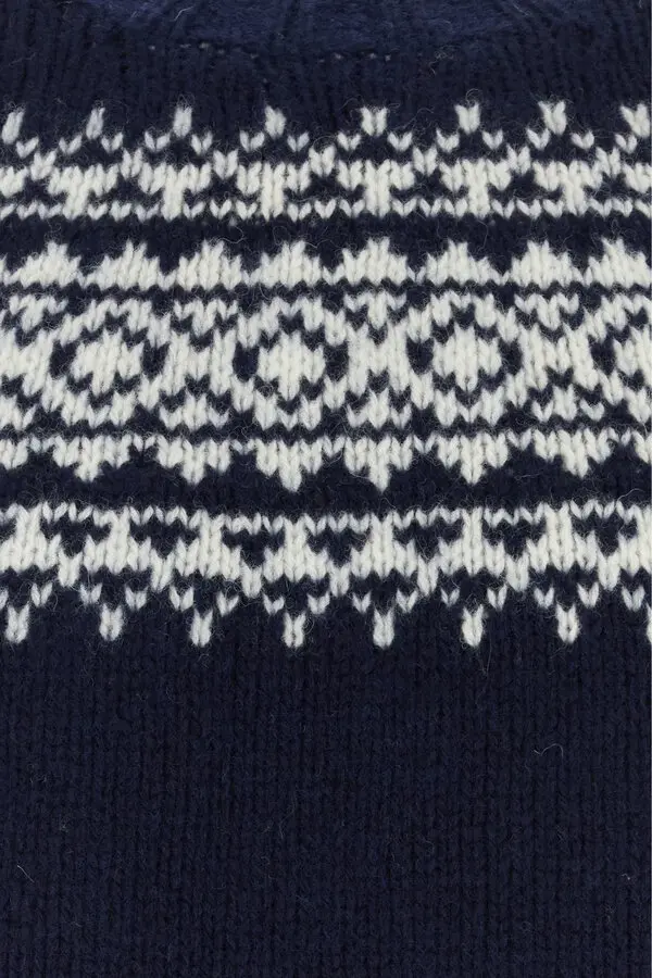 Harley Of Scotland Navy Wool Sweater With Fair Isle Pattern
