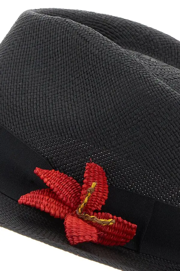AMOR Y MEZCAL Raffia Hat With Floral Applique