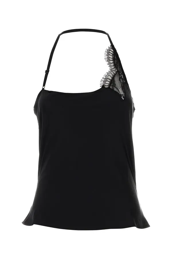 COURREGES Stretch Satin Top With Lace Insert