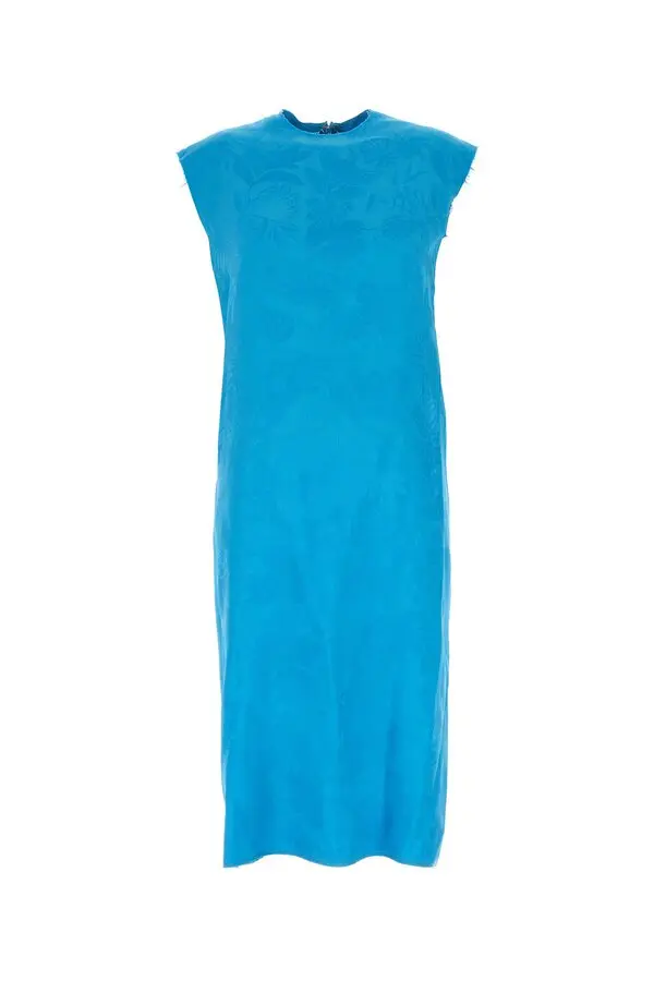 Balenciaga Light Jacquard Floral Embroidery Dress - Blue