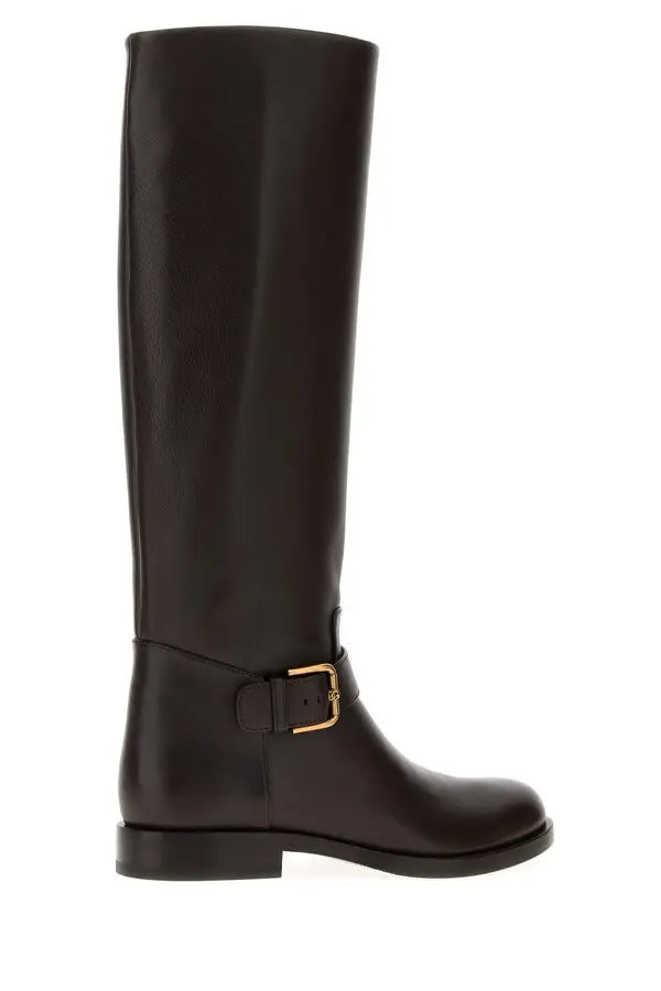 Dolce & Gabbana Chocolate Leather Ankle Strap Boots