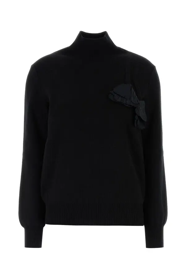 FERRAGAMO High Neck Wool & Cashmere Sweater With Floral Applique