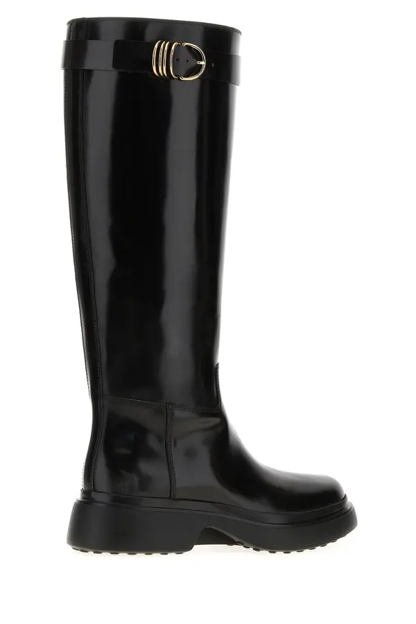 TOD'S Knee High Leather Boots With Logo Buckle Detail